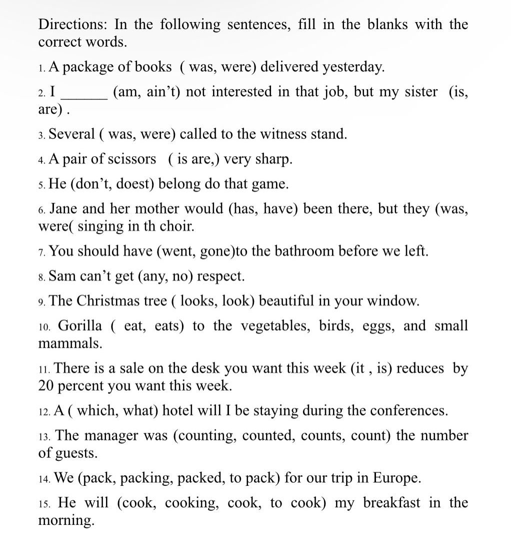 Directions: In the following sentences, fill | StudyX