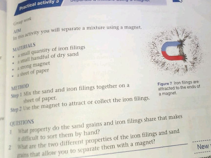 1 What property do the sand grains and iron