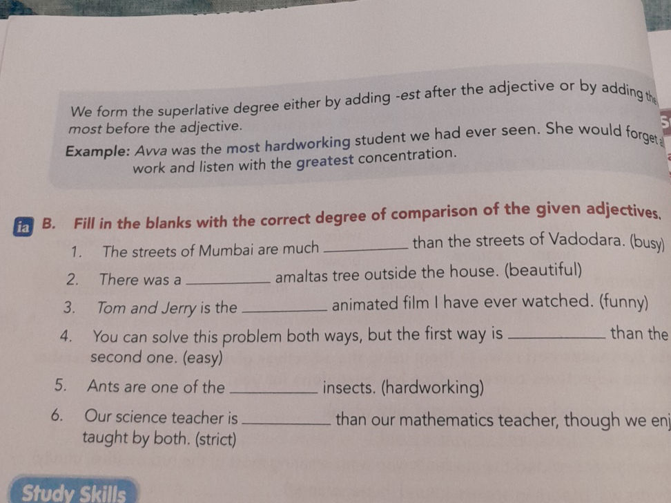 B. Fill in the blanks with the correct | StudyX