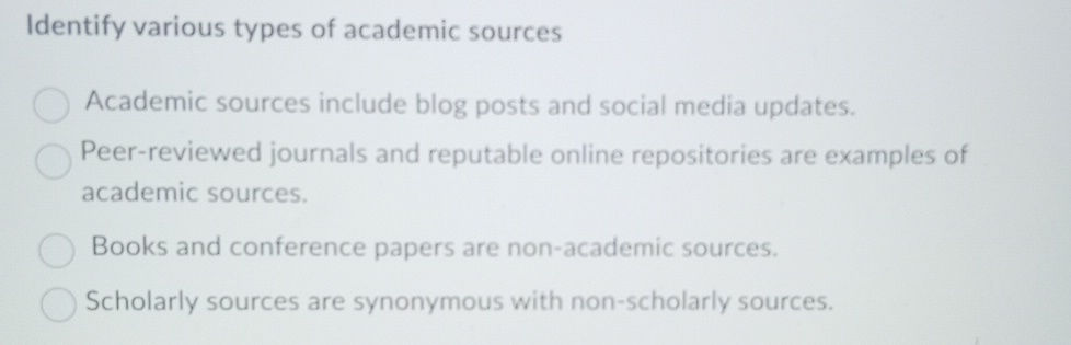 Identify various types of academic sources | StudyX