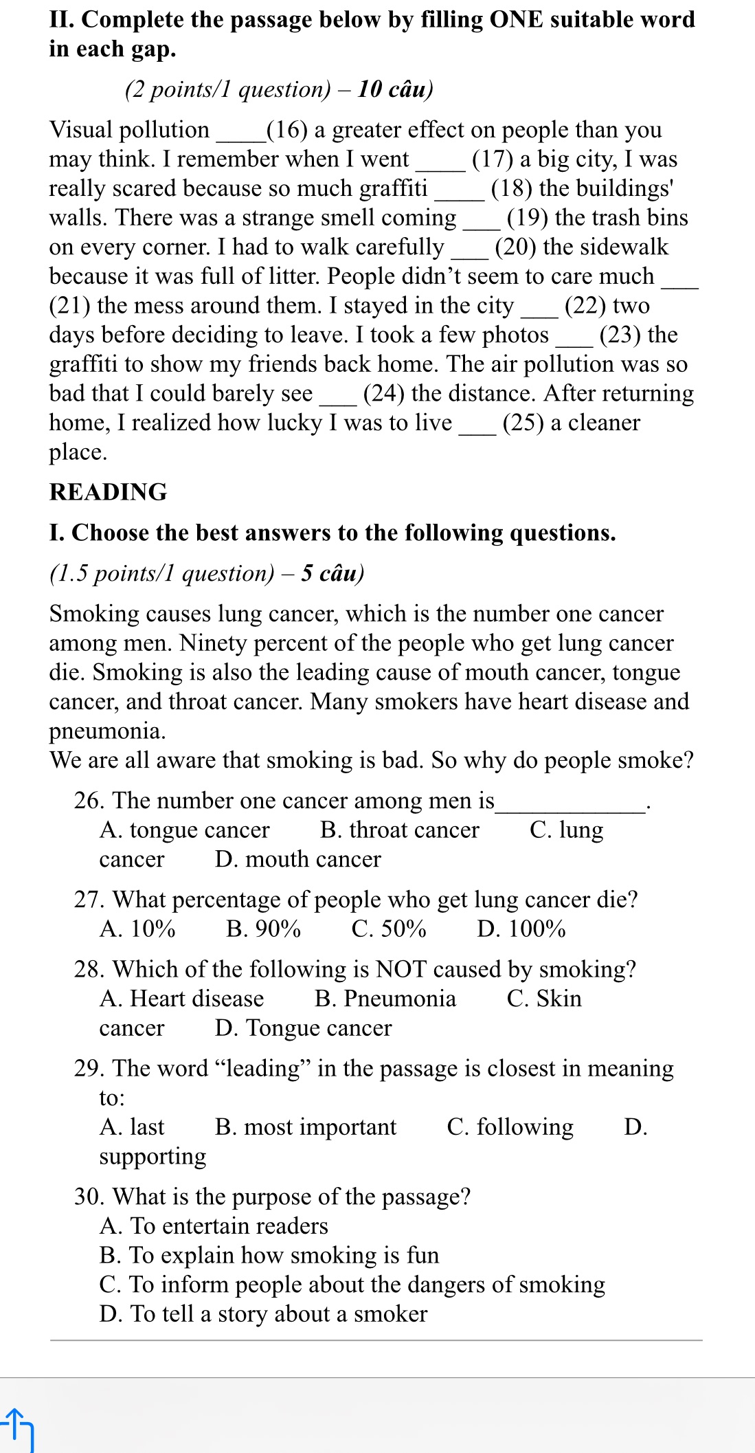 II. Complete the passage below by filling | StudyX