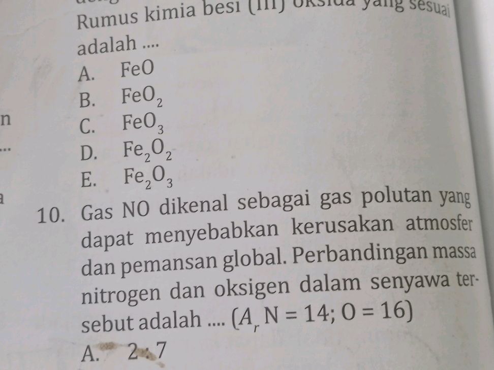 Rumus kimia besi (III) oksida yang sesuai | StudyX