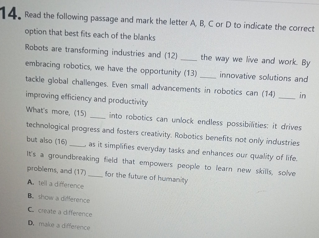 14. Read the following passage and mark the | StudyX