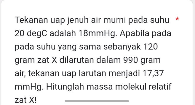 Tekanan uap jenuh air murni pada suhu 20 | StudyX