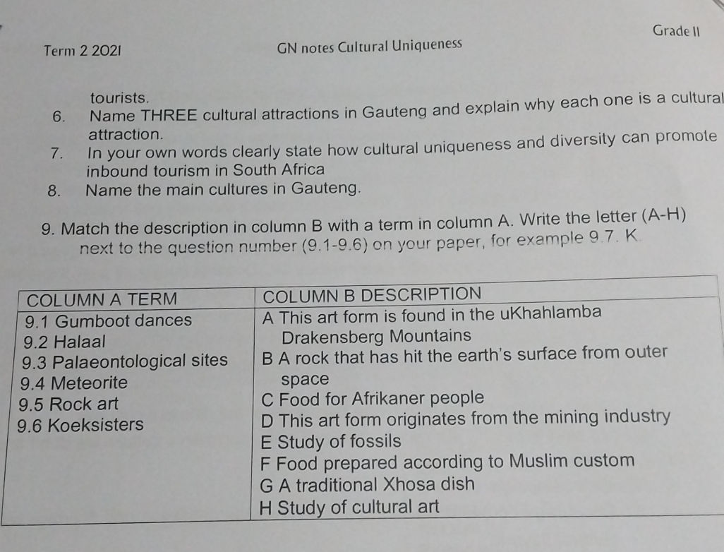 6. Name THREE cultural attractions in | StudyX