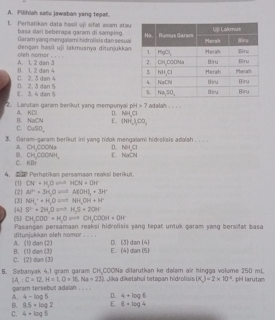 1. Perhatikan data hasil uji sifat asam atau | StudyX
