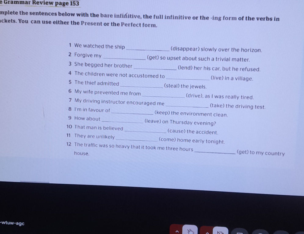 Complete the sentences below with the bare | StudyX