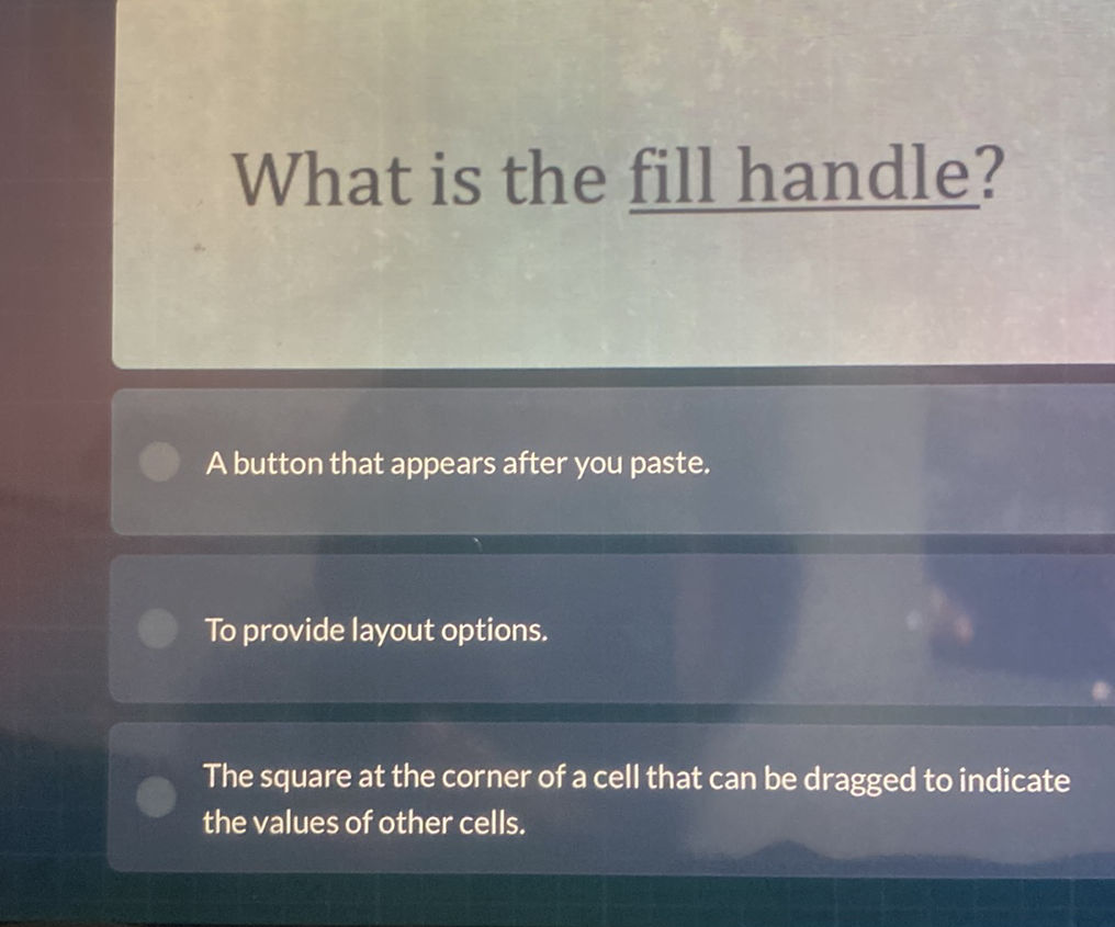 What is the fill handle? A button that | StudyX
