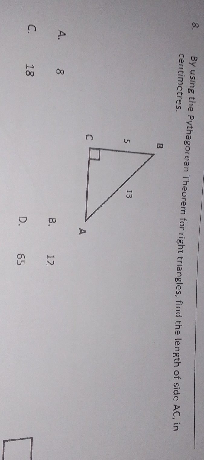 8. By using the Pythagorean Theorem for | StudyX