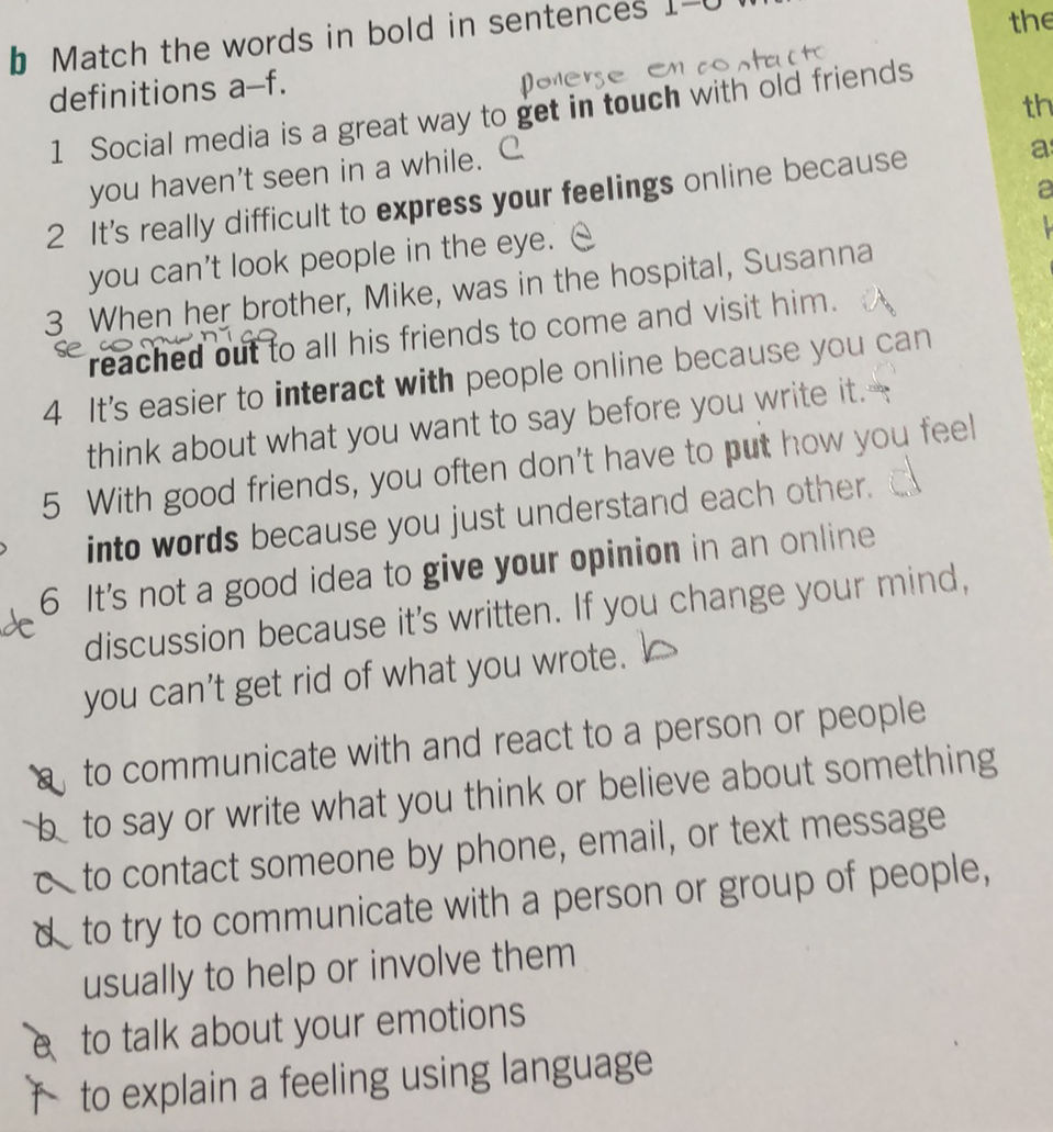 Match the words in bold in sentences 1-6 | StudyX