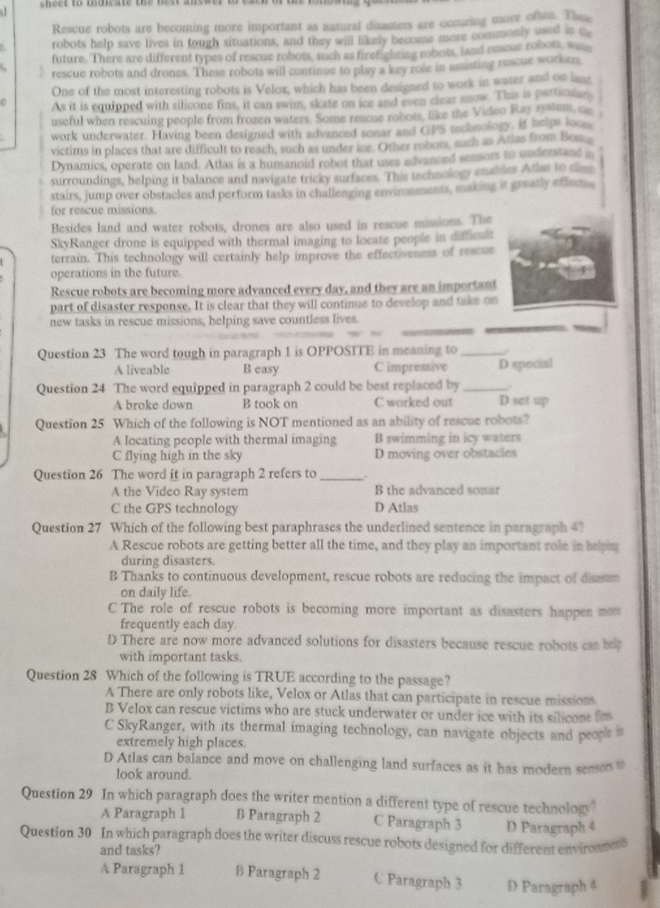 Question 23 The word tough in paragraph 1 is | StudyX