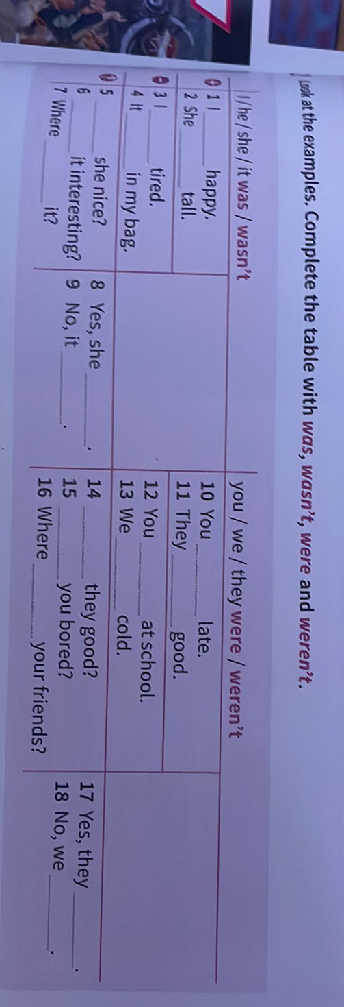 Look at the examples. Complete the table | StudyX