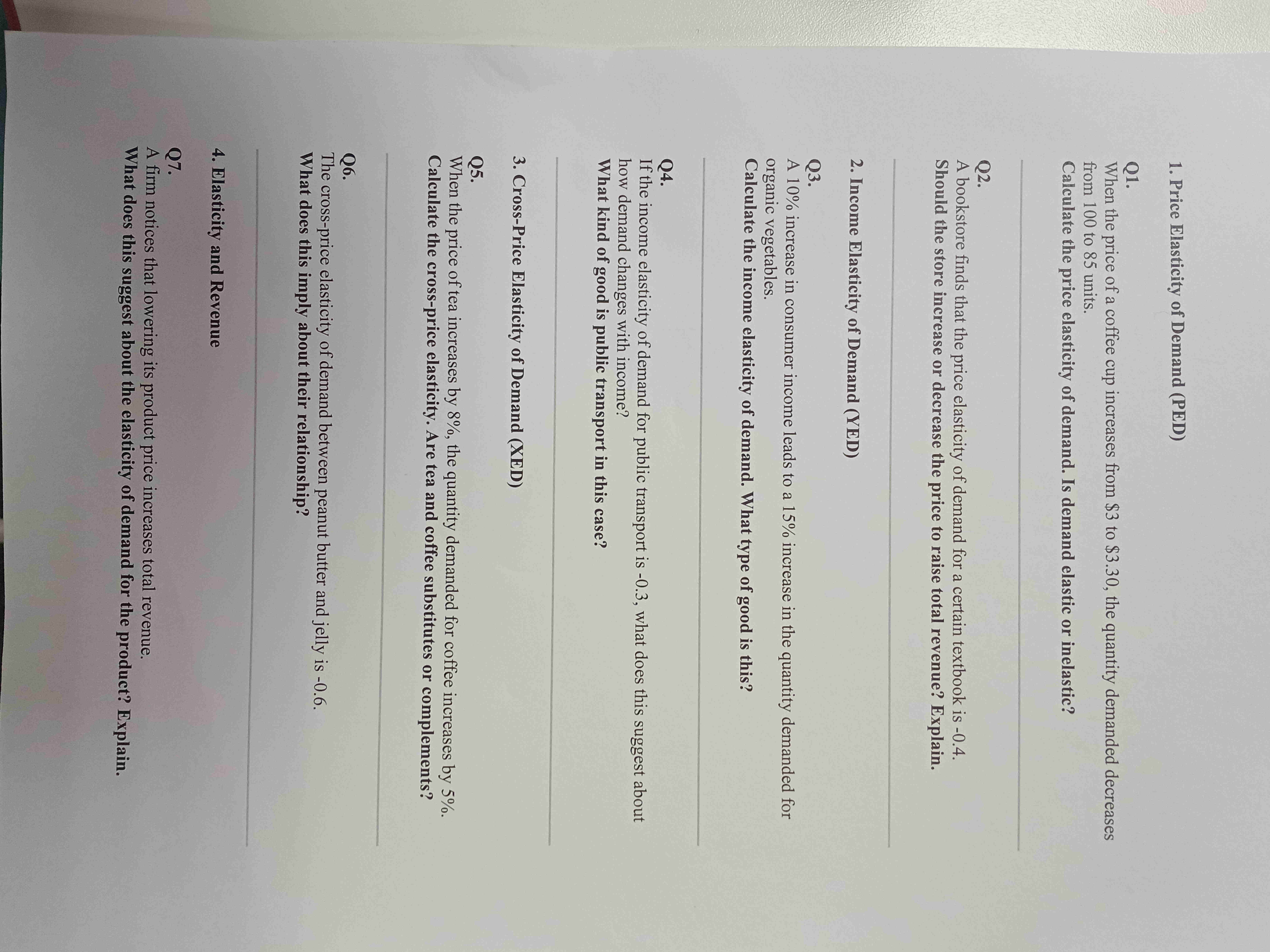 1. Price Elasticity of Demand (PED) Q1. When | StudyX