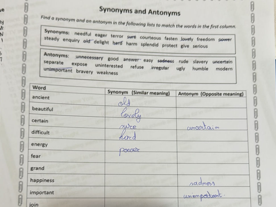 Find a synonym and an antonym in the | StudyX
