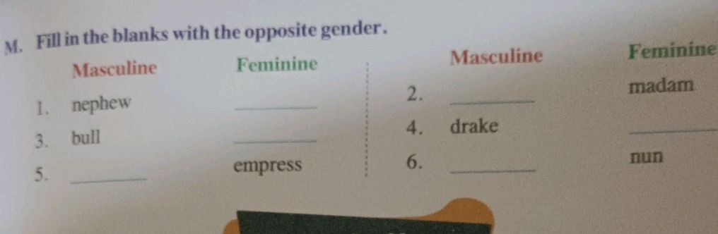 M. Fill in the blanks with the opposite | StudyX
