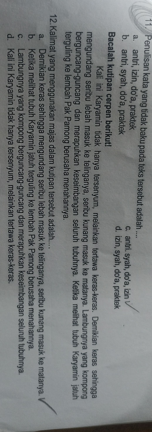 11. Penulisan kata yang tidak baku pada teks | StudyX