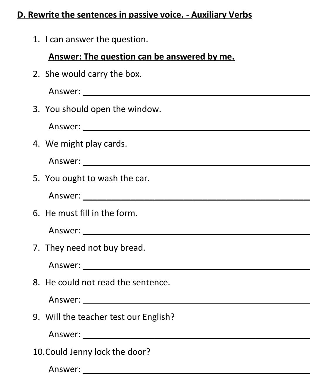 D. Rewrite the sentences in passive voice. - | StudyX