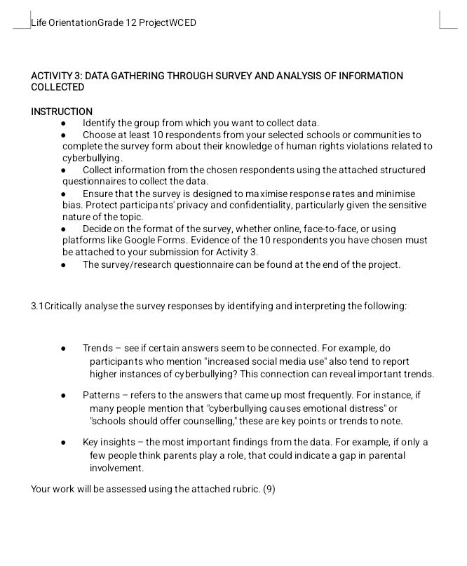 ACTIVITY 3: DATA GATHERING THROUGH SURVEY | StudyX