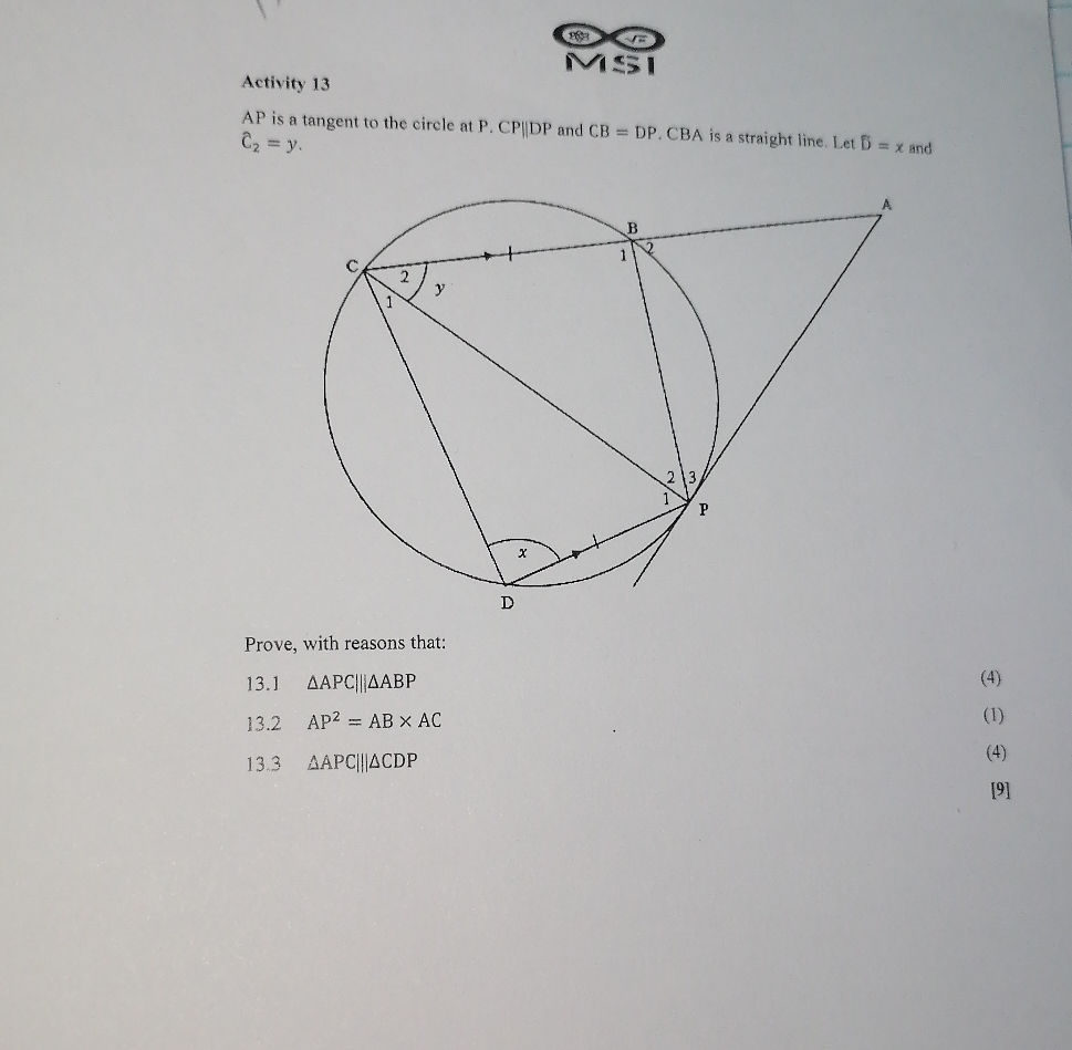 AP is a tangent to the circle at P. CP||DP | StudyX