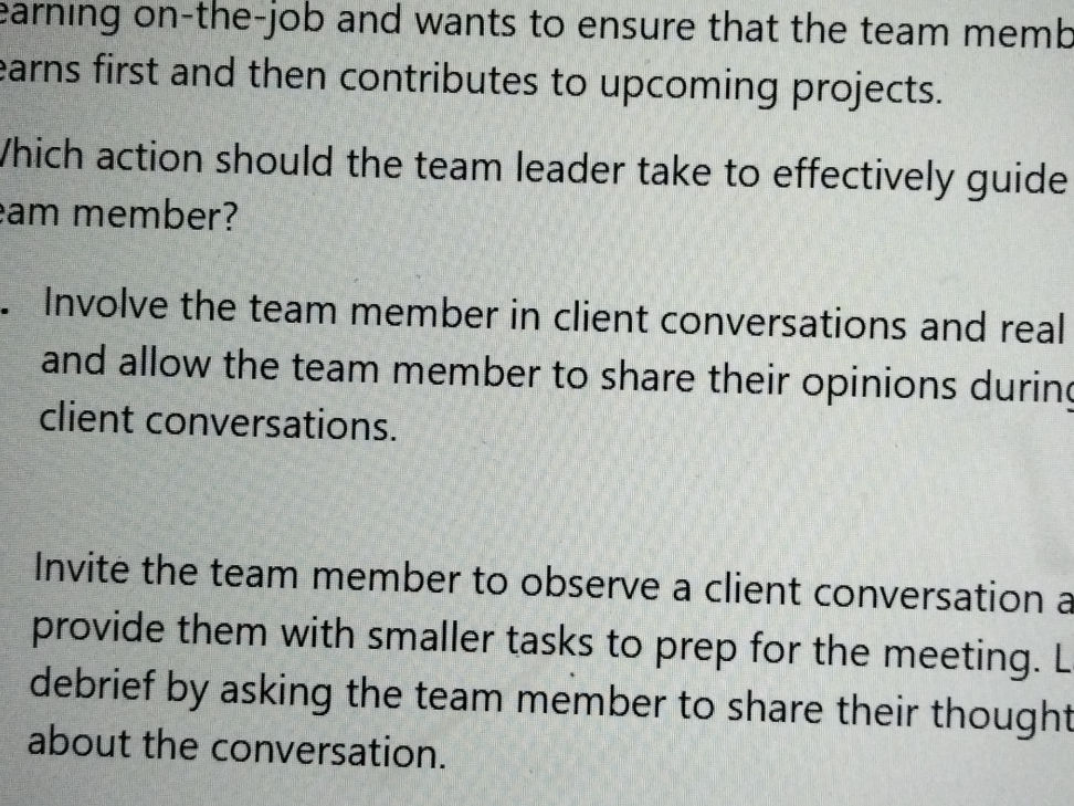 Which action should the team leader take to | StudyX