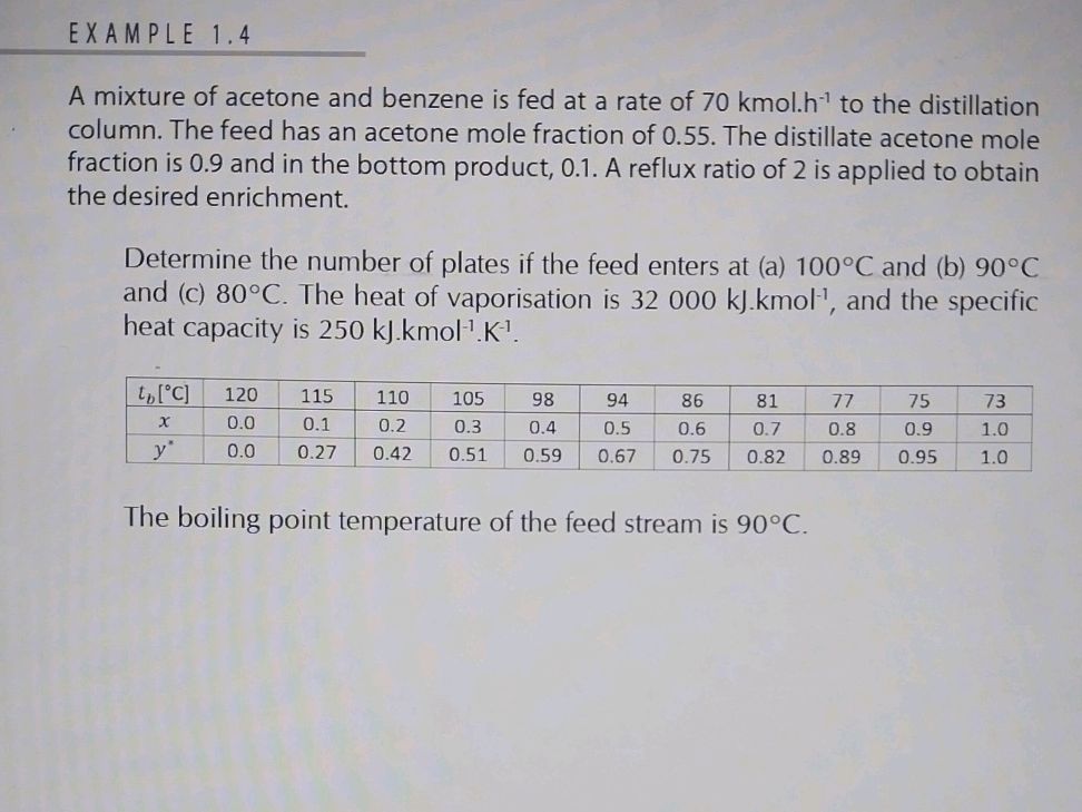 A mixture of acetone and benzene is fed at a | StudyX