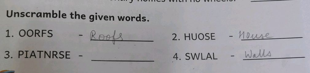 Unscramble the given words. 1. OORFS - | StudyX