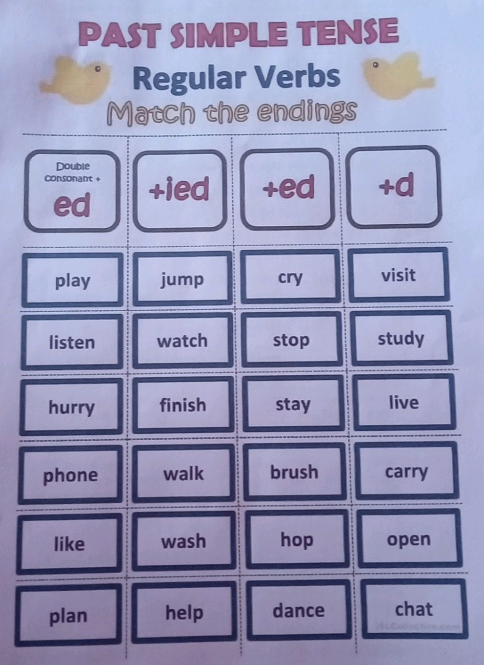 PAST SIMPLE TENSE Regular Verbs Match the | StudyX