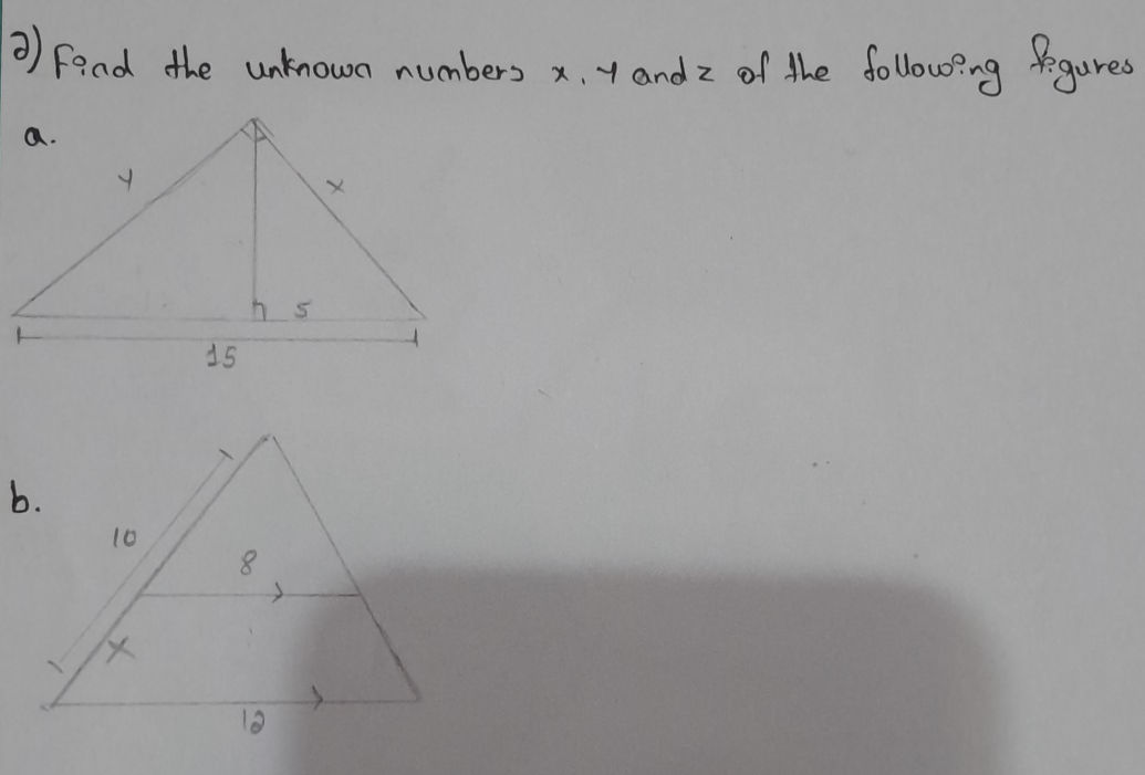 2) Find the unknown numbers x, y and z of | StudyX