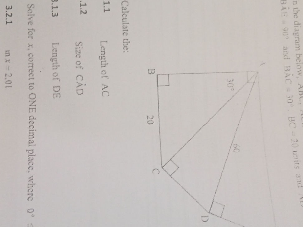 In the diagram below, ABC, BAE = 90° and BAC | StudyX