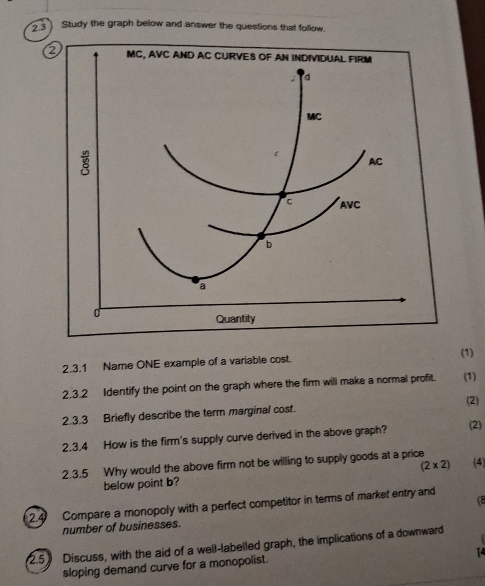 2.3 Study the graph below and answer the | StudyX