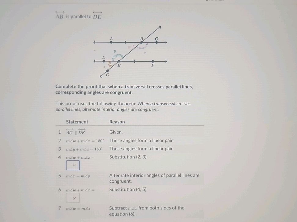 Complete the proof that when a transversal | StudyX