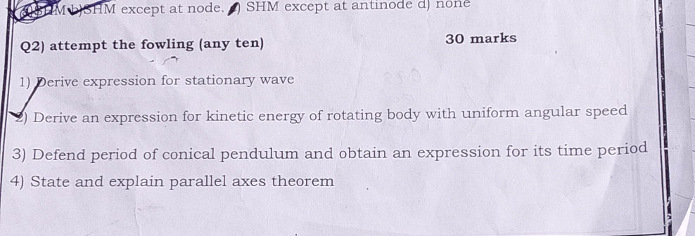 Q2) attempt the fowling (any ten) 1) Derive | StudyX