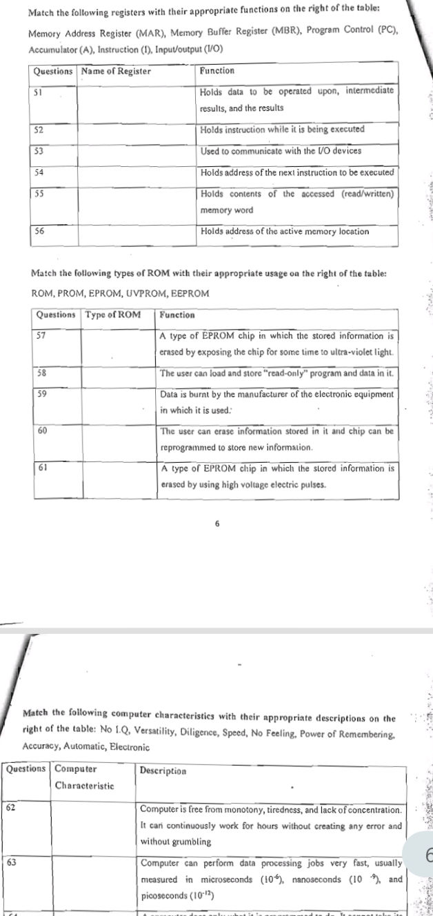 Match the following registers with their | StudyX