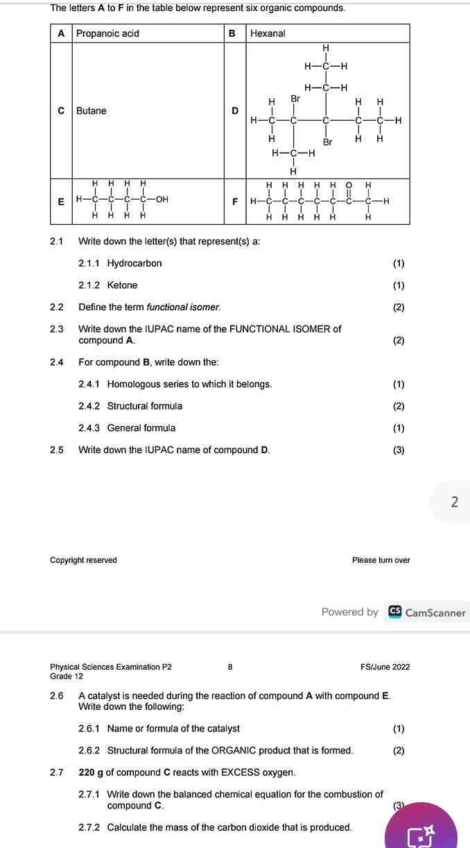 The letters A to F in the table below | StudyX