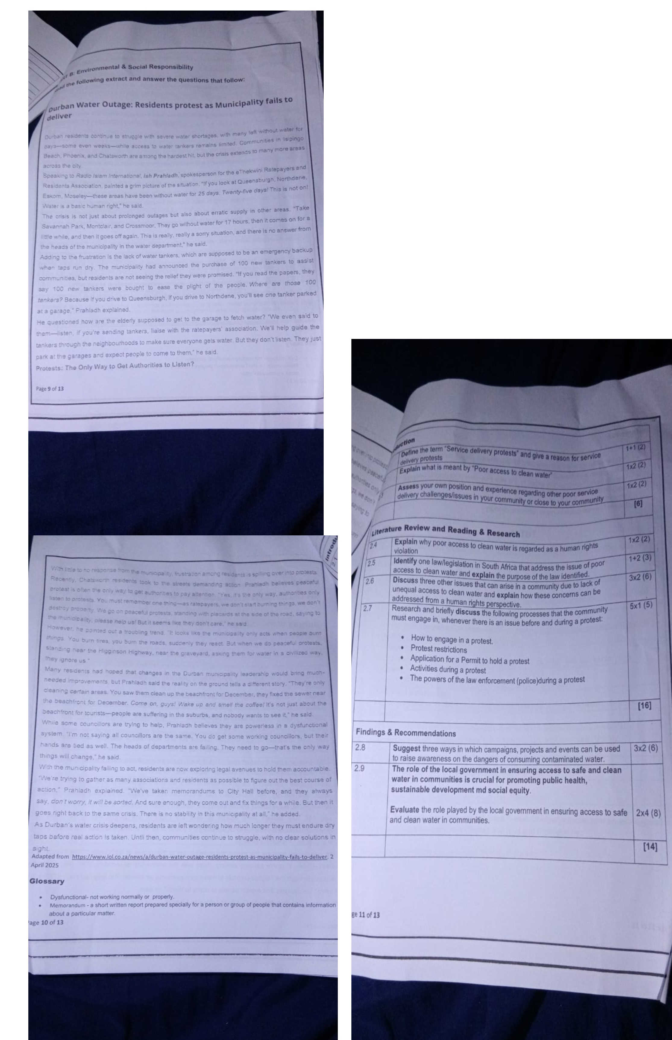 Define the term "Service delivery protests" | StudyX