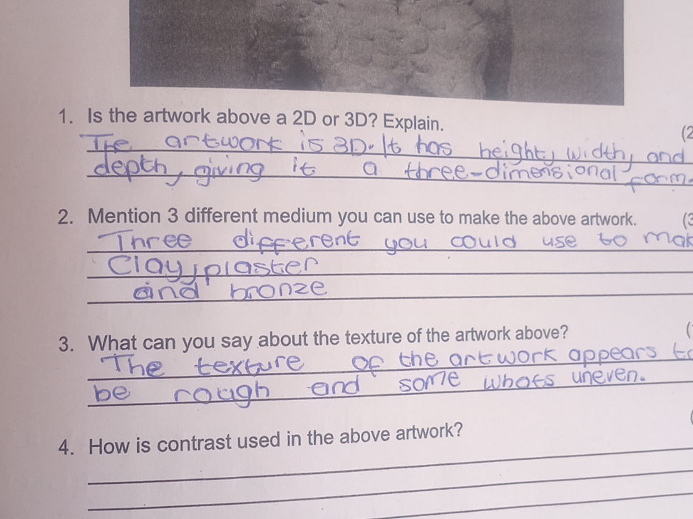 1. Is the artwork above a 2D or 3D? Explain. | StudyX