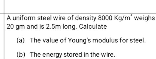A uniform steel wire of density 8000 Kg/m³ | StudyX