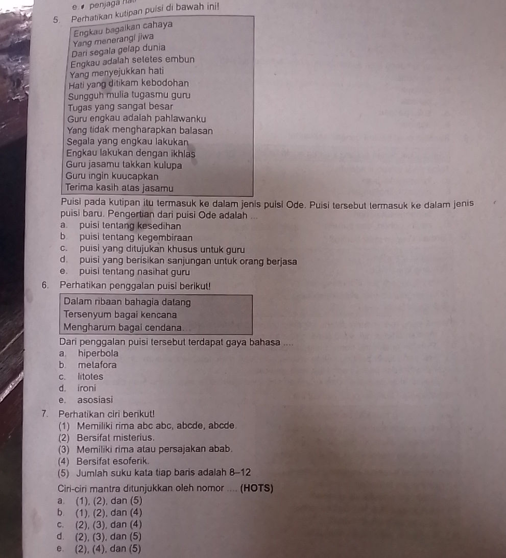 5. Perhatikan kutipan puisi di bawah ini! | StudyX