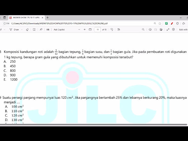 3 Komposisi kandungan roti adalah $ {5}{12}$ | StudyX