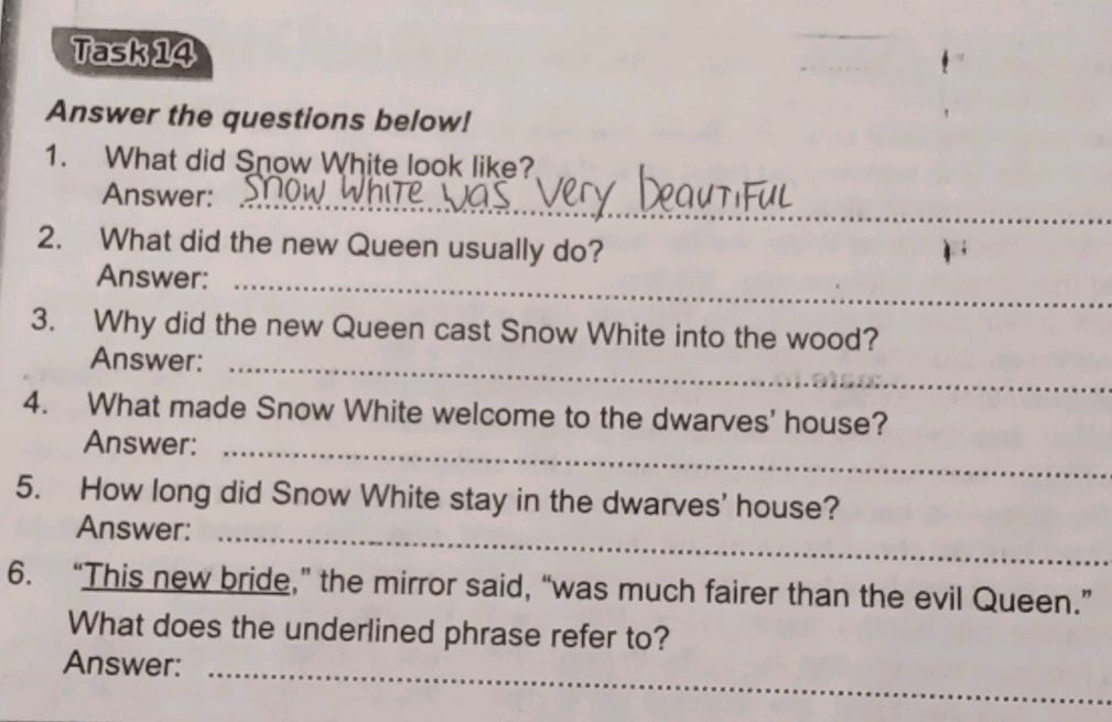1. What did Snow White look like? Answer: | StudyX