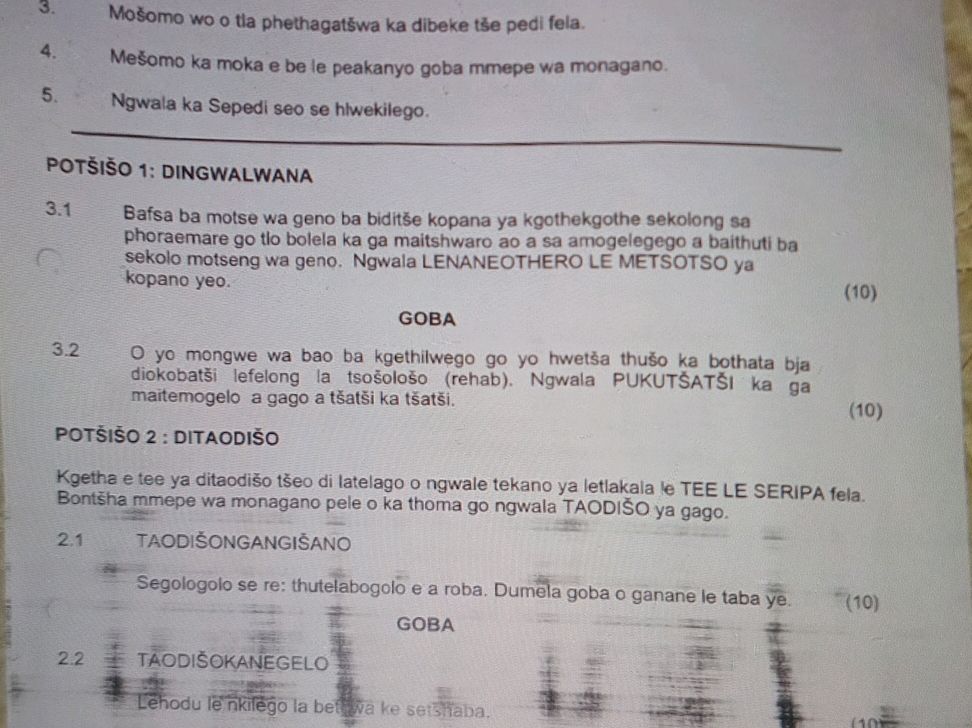 3. Mošomo wo o tla phethagatšwa ka dibeke | StudyX