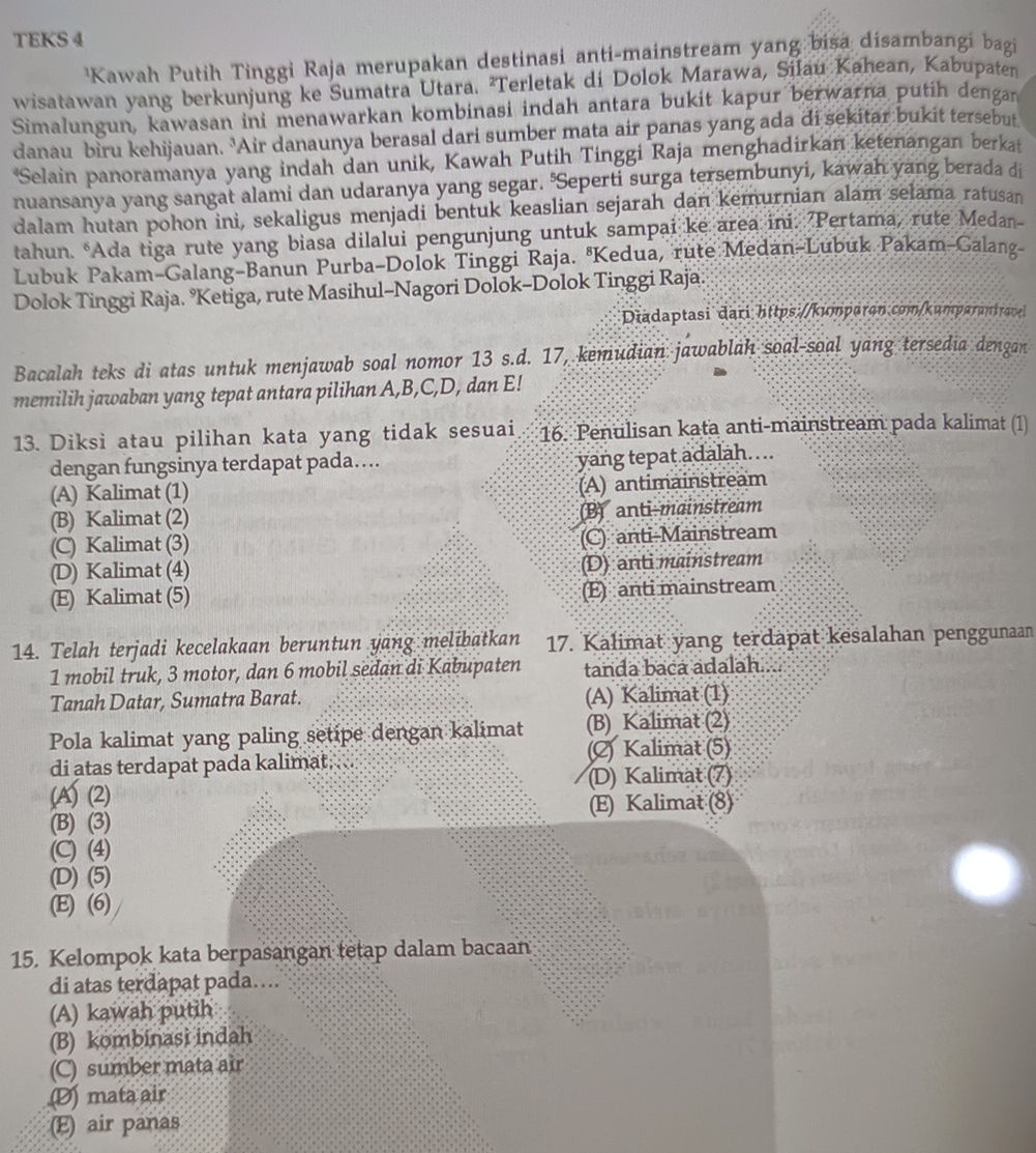 13. Diksi atau pilihan kata yang tidak | StudyX