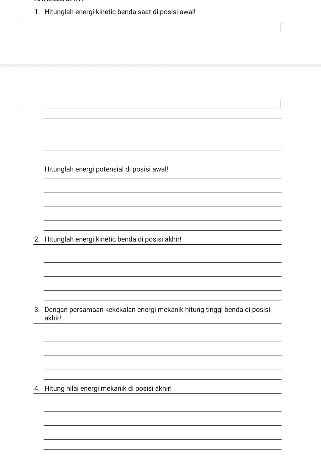 1. Hitunglah energi kinetic benda saat di | StudyX