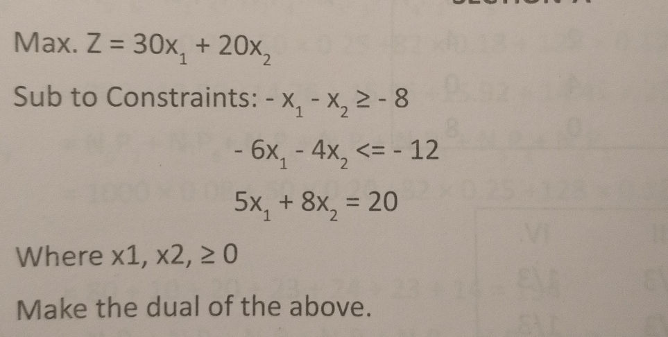 Max. Z = 30x₁ + 20x₂ Sub to Constraints: - | StudyX