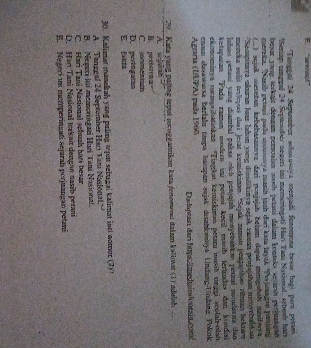 29. Kata yang paling tepat menggantikan kata | StudyX