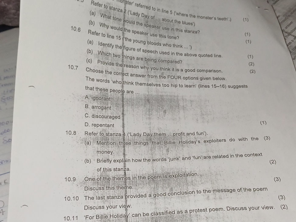 10.5 Refer to stanza 2 ('Lady Day of... | StudyX