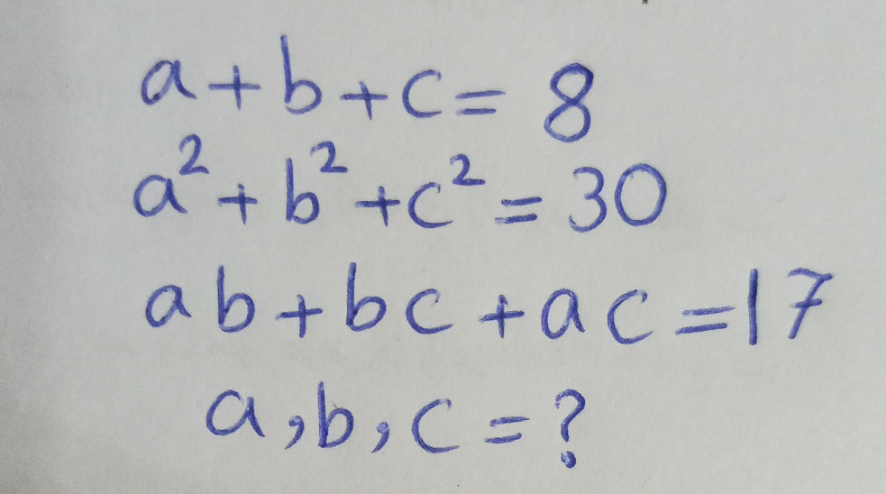 ${aligned} a+b+c = 8 a^2+b^2+c^2 = 30 | StudyX