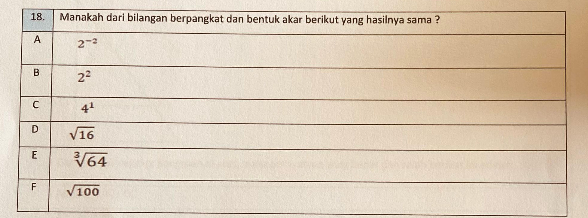 18. Manakah dari bilangan berpangkat dan | StudyX