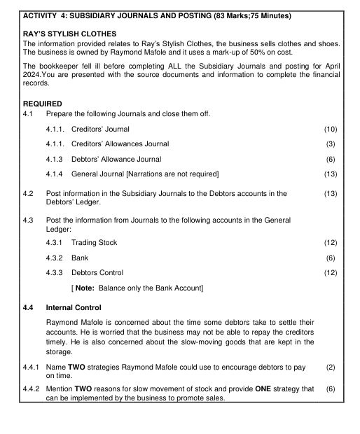 ACTIVITY 4: SUBSIDIARY JOURNALS AND POSTING | StudyX