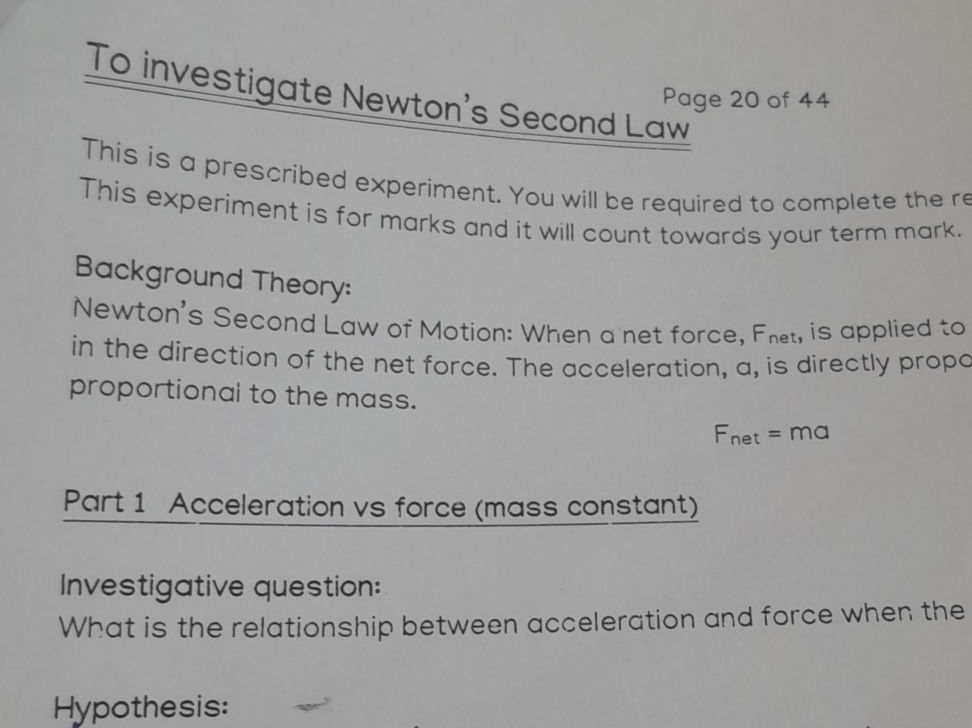 Background Theory: Newton's Second Law of | StudyX